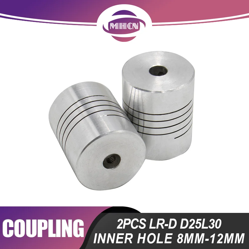 MHCN-2PCS-LR-D-D25L30-Aluminium-Coupling-Inner-Hole-8mm-12mm-Flexible ...