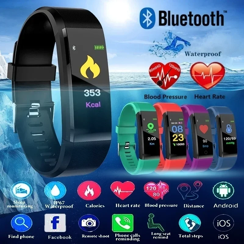 Smart-Watch-115Plus-Bracelet-Heart-Rate-Blood-Pressure-Band-Fitness ...