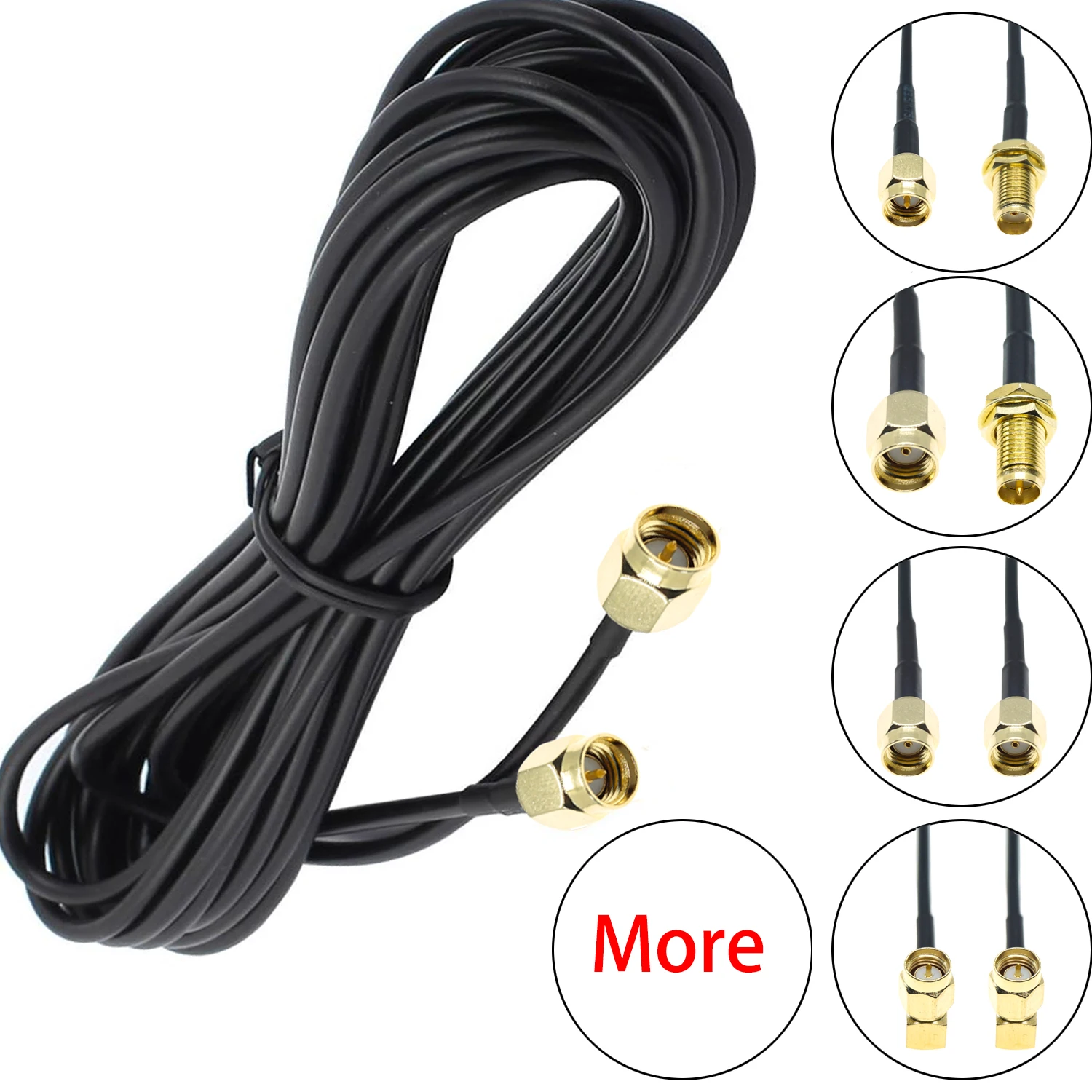 RG174 Cable SMA Male To SMA Male RPSMA Female Connector Nut Bulkhead Jack Plug Extension RF ...