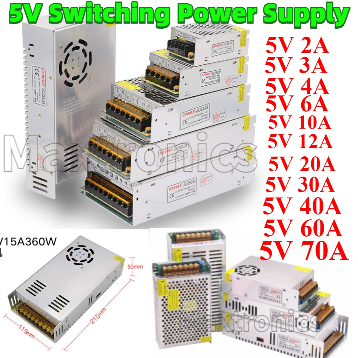 LED Driver AC100-240V to DC 5V 1A 2A 3A 5A 10A 15A 20A 30A 40A 50A 60A ...