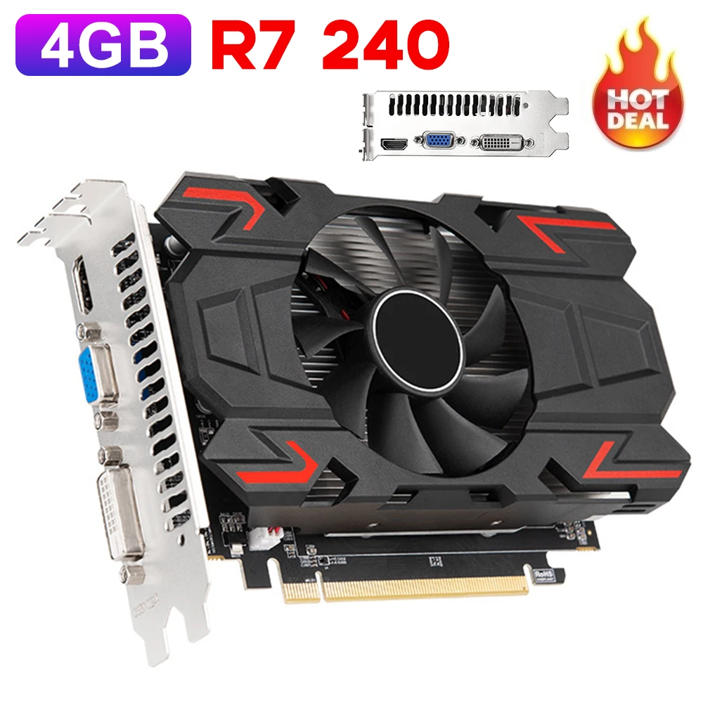 R7 240 Placa gráfica, 4GB, 128Bit, GDDR5, Computador, GPU Gaming ...