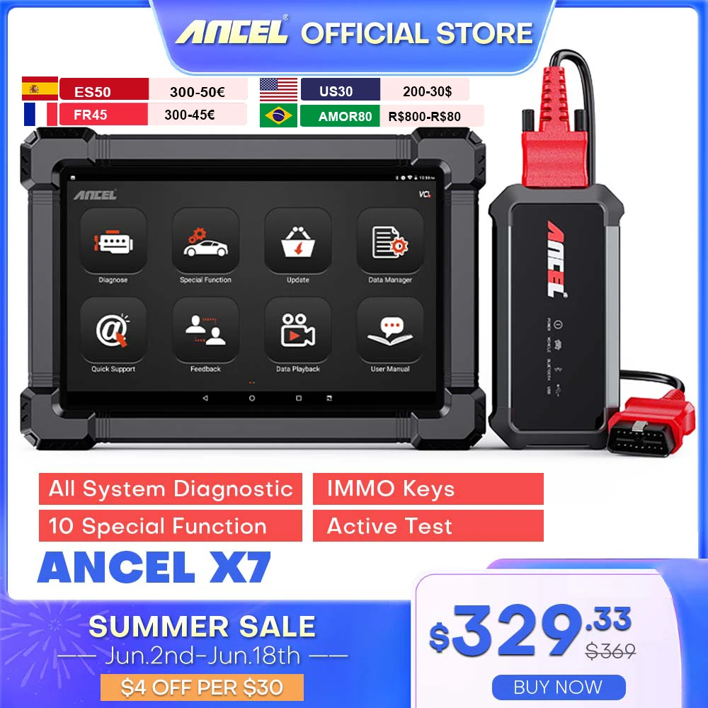 Ancel X7 OBD2 자동차 스캐너, 전문 OBD 스캐너, 전체 시스템 ABS 오일 EPB DPF 재설정, 블루투스 호환 ...