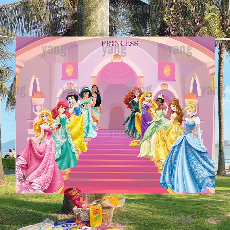 Romantic Glitter Disney Colorful Castle Background Custom Cartoon ...