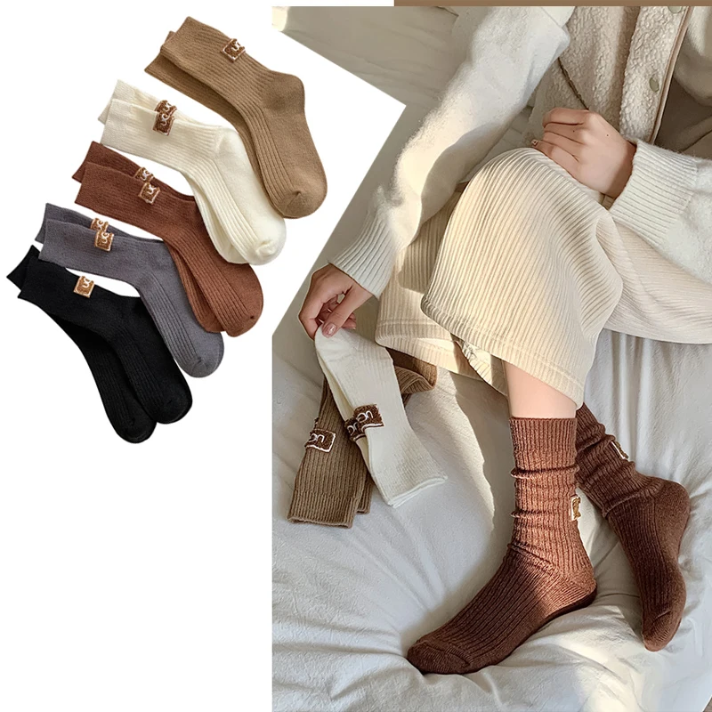 2 Pairs Brand Socks Women Luxury Cashmere Wool Socks Solid Warm ...
