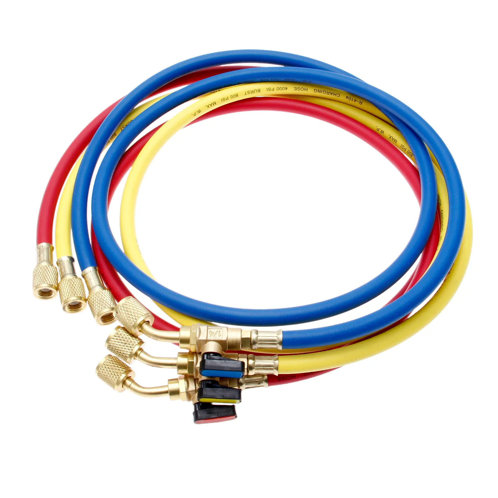 3Pcs 60" R134A R410a AC Charging Hose Set Ball Valves 800 PSI 1/4" SAE ...