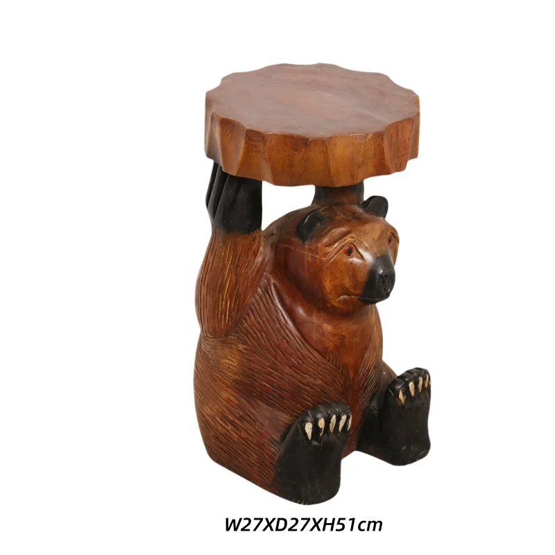 Cute-Bear-Stool-Solid-Wood-Footstool-Home-Makeup-Carving-Creative ...