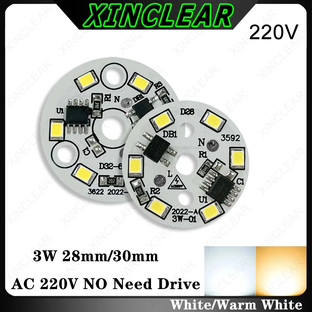 10pcs-LED-Light-Board-3W-Warm-White-AC-220V-No-Need-Drive-Dia-28mm-32mm ...