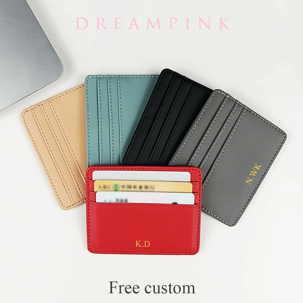 Classic Custom Letters Slim Wallet Personalize Initials Mini PU Leather ...