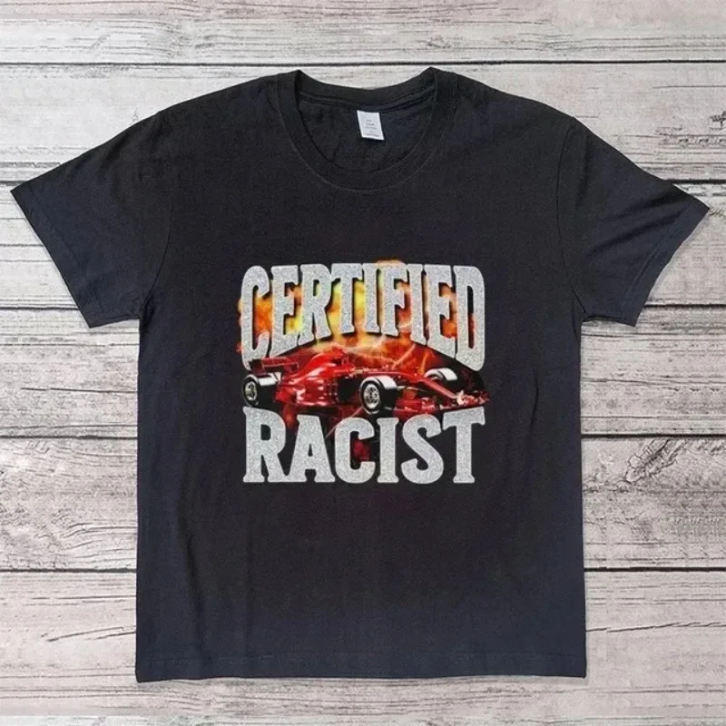 Certified-Racist-T-shirt-White-T-shirt-Casual-Baseball-Top-Black-Men-s ...