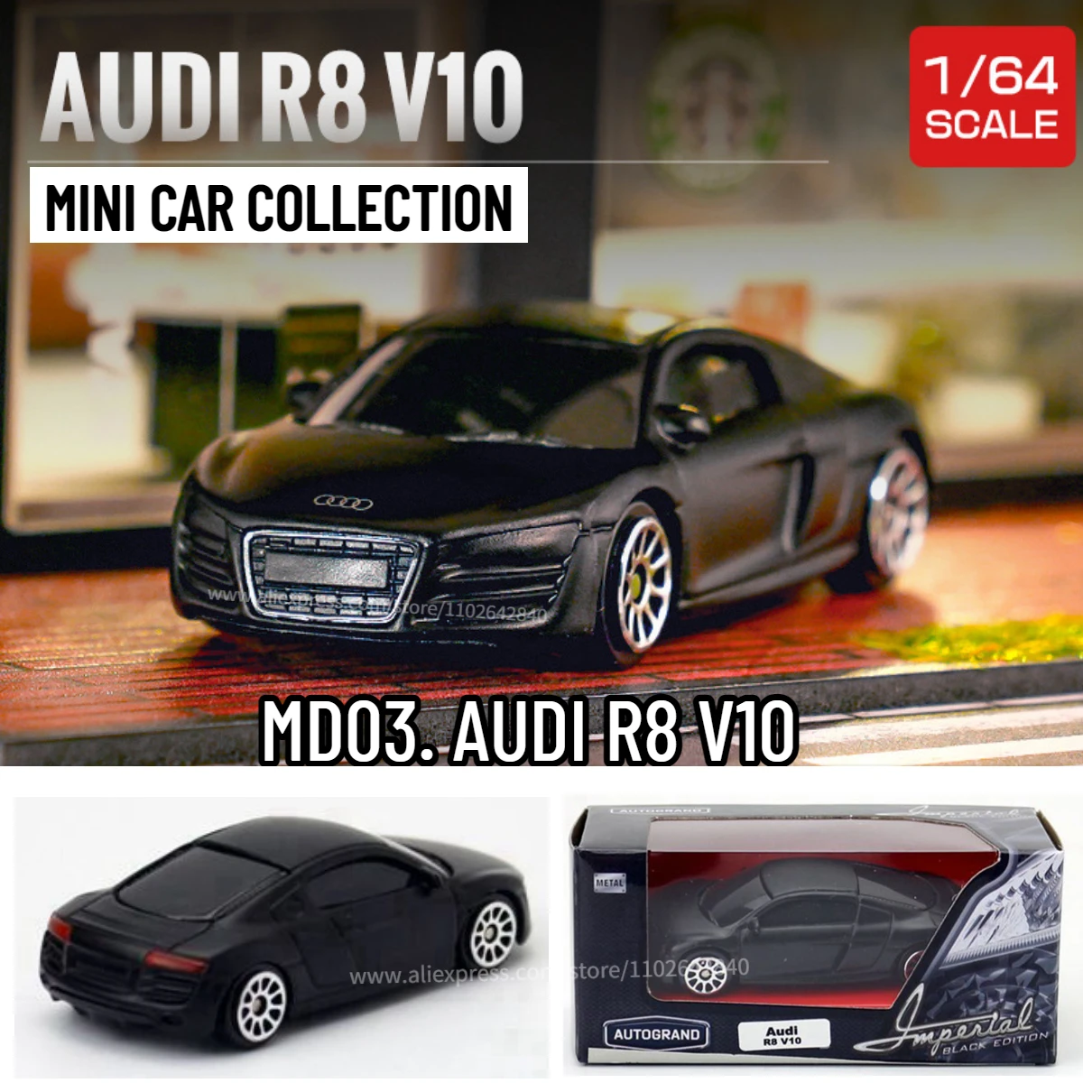Scale-1-64-Metal-Mini-Car-Model-AUDI-R8-V10-Black-Replica-Miniature-Art ...