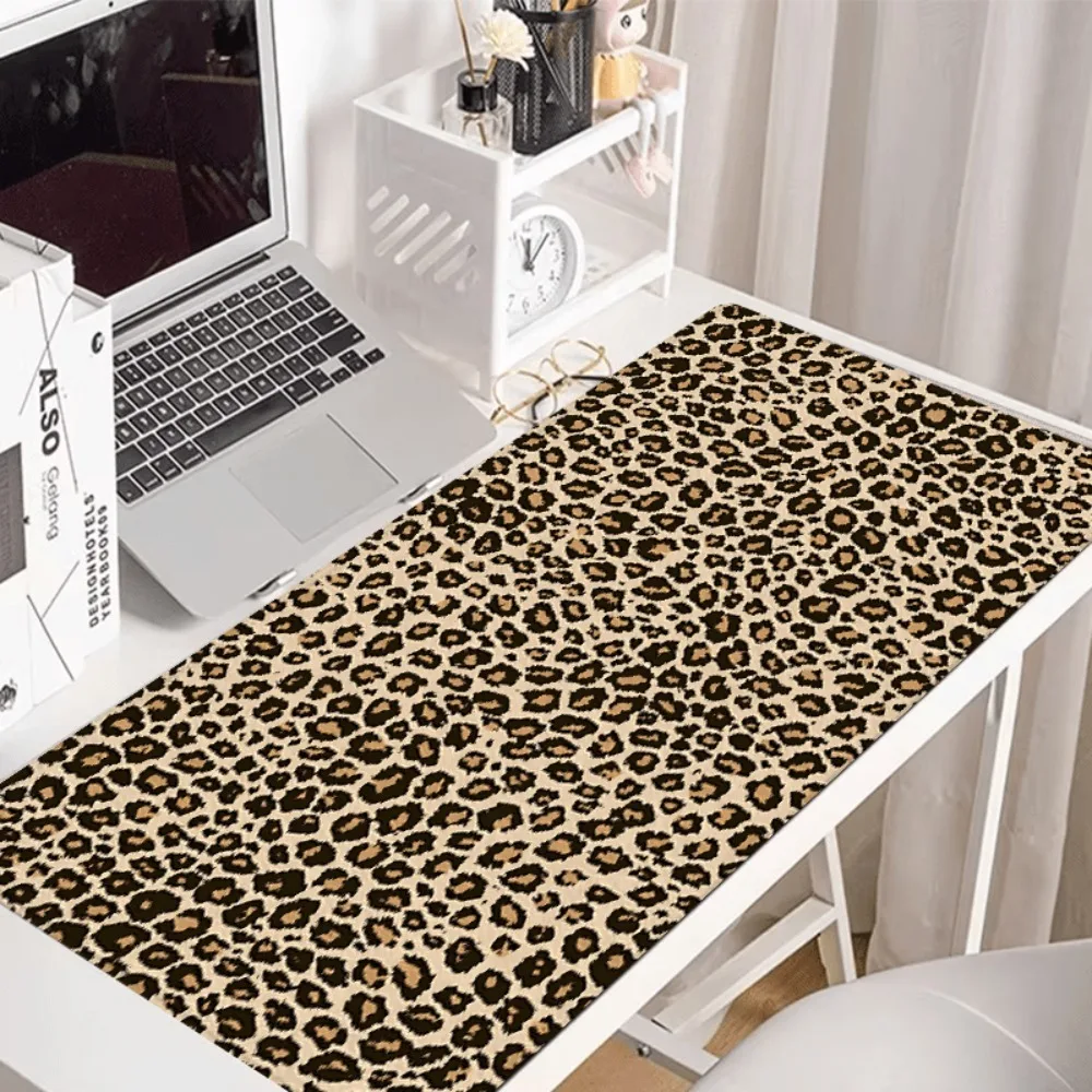 XXL Leopard Print Desk Mat | Durable Stitched Edge Non-Slip Rubber Pad ...