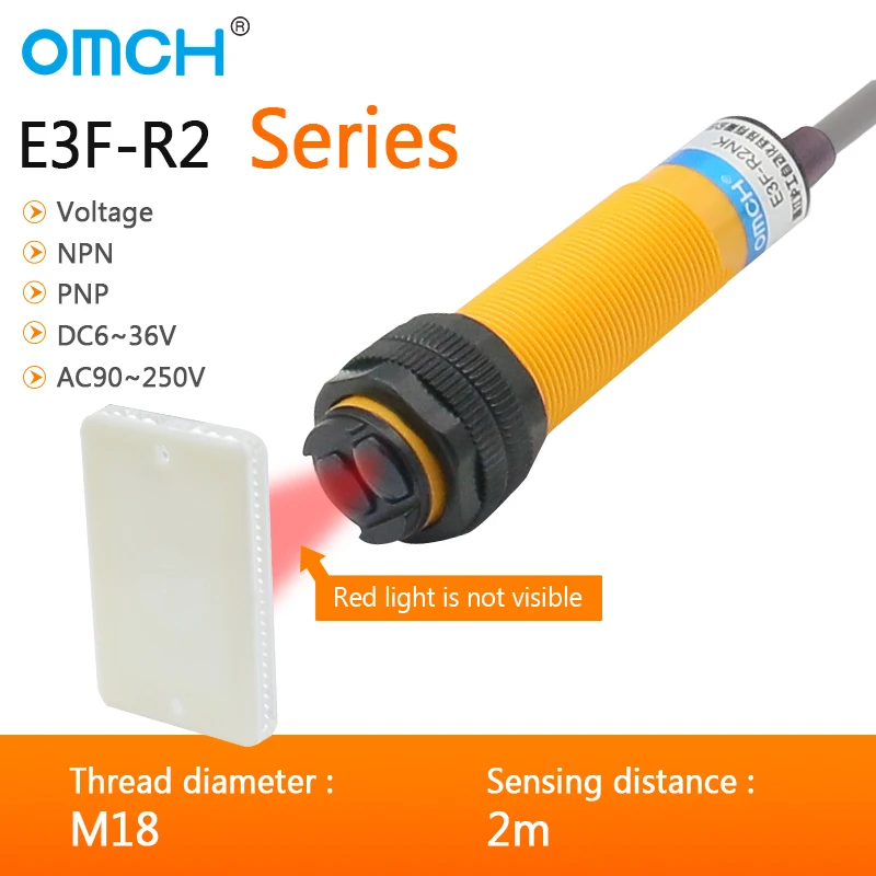 Omch automação E3F R2 série feedback reflexivo interruptor fotoelétrico ...
