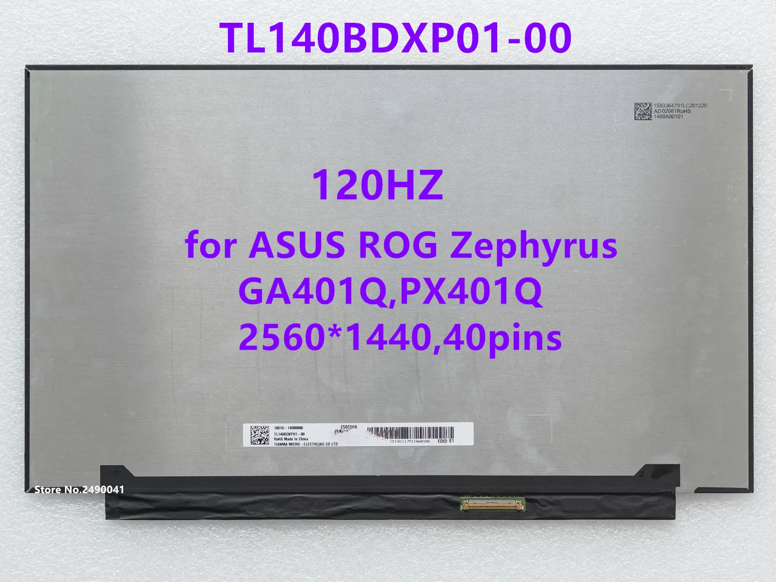 14.0" Laptop LCD Screen 120Hz TL140BDXP01 TL140BDXP01 00 for ASUS ROG ...