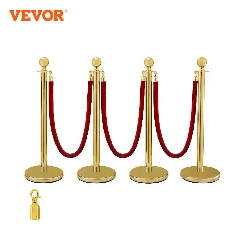 VEVOR-38Inch-Gold-Silver-Stanchion-Posts-Queue-Red-Velvet-Rope-Crowd-Control-Line-Barriers-with ...