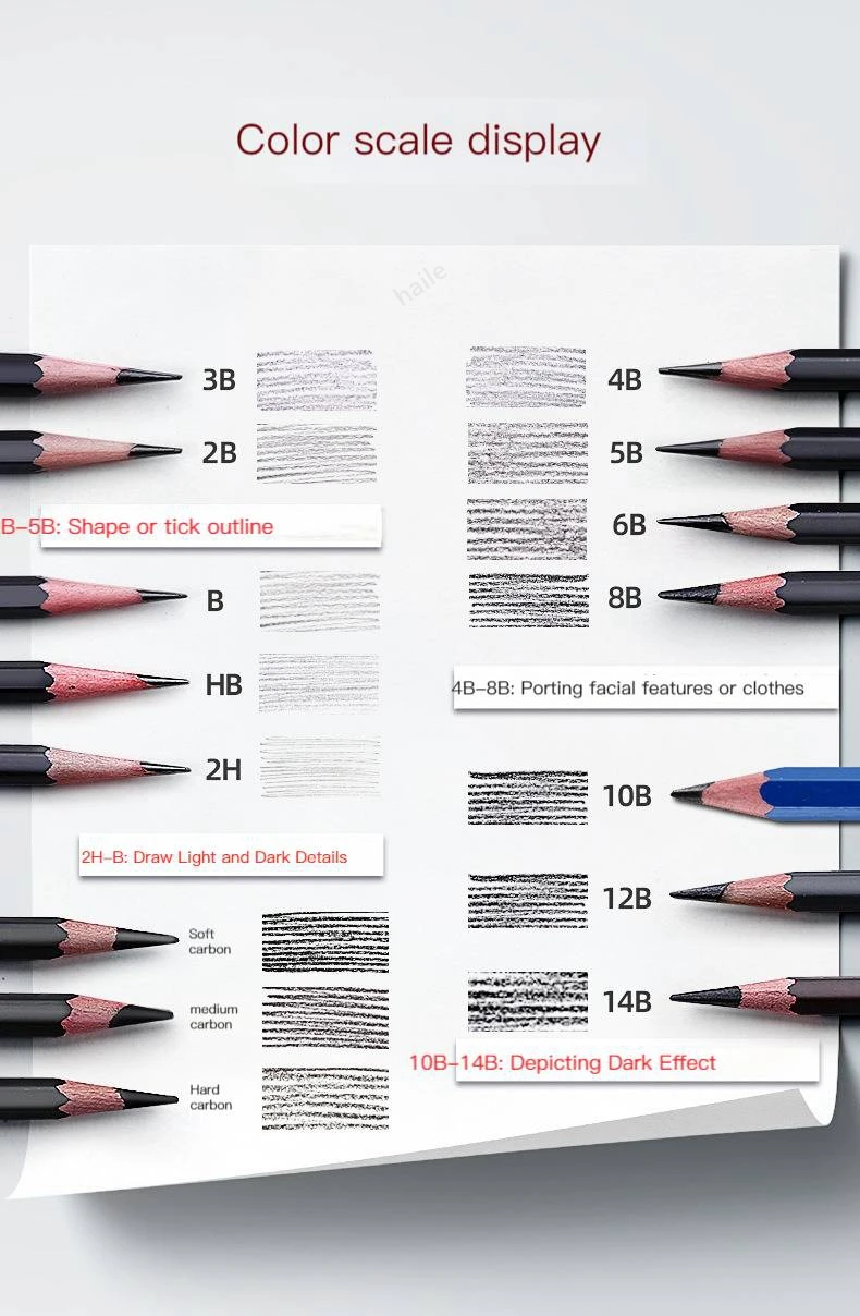 CRAYON GRAPHITE,12B-14B-2PCS--Crayons de croquis professionnels en bois, surligneur HB 2H 12B ...