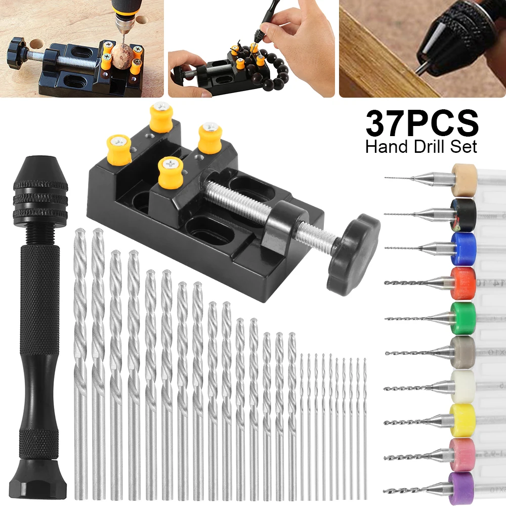 37pcs-Twist-Drill-Bits-Set-Pin-Vise-Woodworking-Hand-Drill-for-Model ...