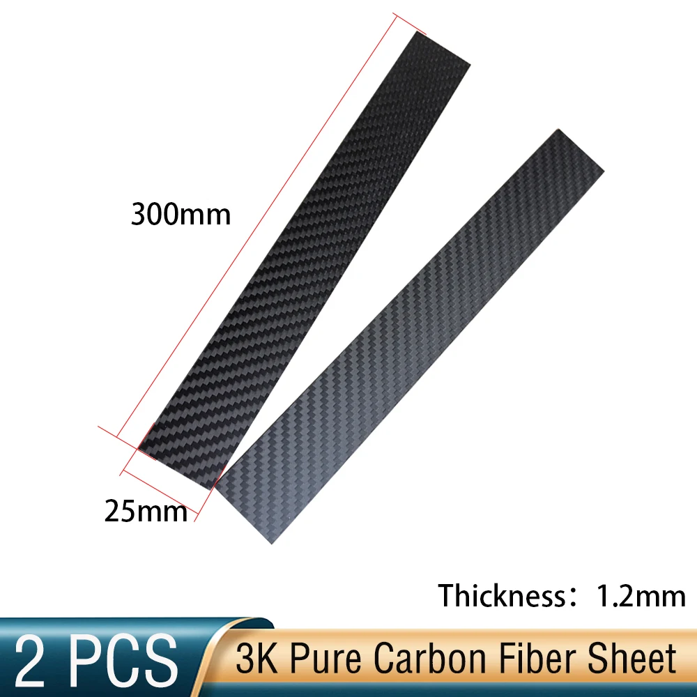 2PCS 3K pure carbon fiber Sheet 25x300mm Carbon fiber card thickness 1 ...