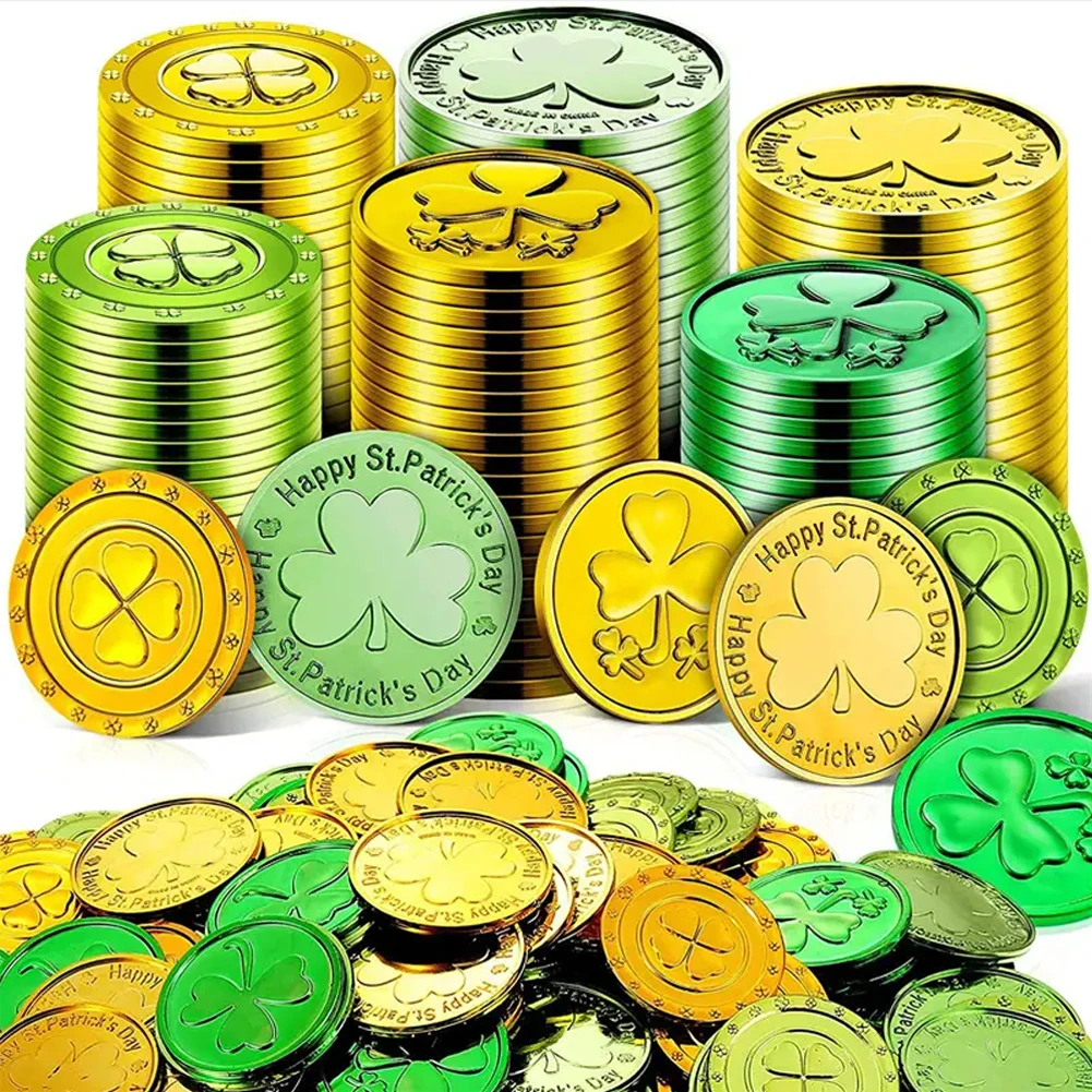 50pcs-100pcs-Green-Shamrock-Clover-St-Patrick-s-Day-Lucky-Coins-4-Leaf ...