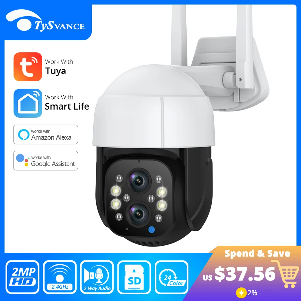 Tuya Dual Lens 3.6mm 12mm 8X Zoom PTZ WiFi IP Camera 2MP Outdoor AI ...