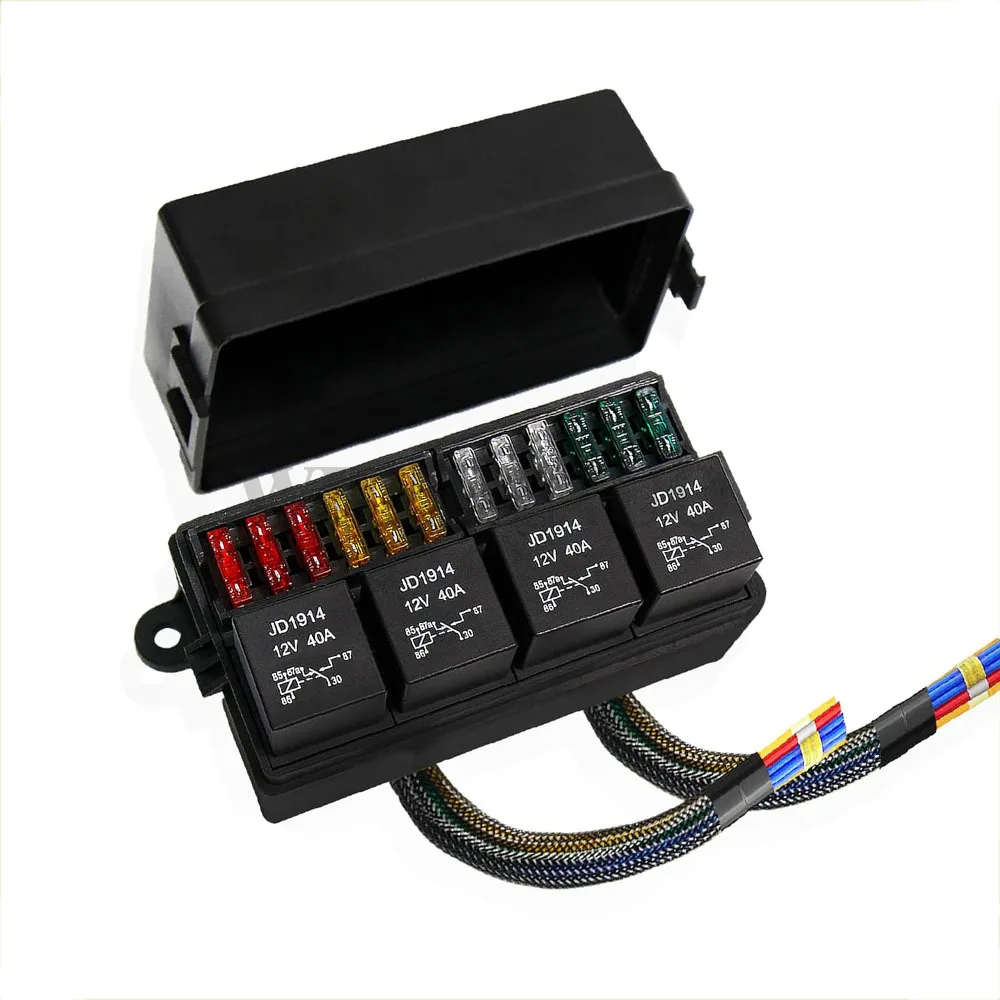 12 Volt Fuse Relay Box Pre-Wired Fuse and Relay Box with 4 Relays and ...