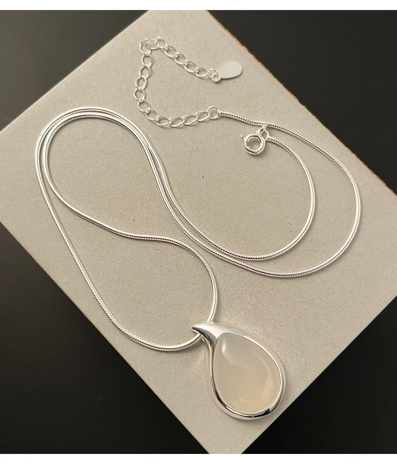 925-Sterling-Silver-White-Jade-Water-Drop-Pendant-Necklace-Women ...