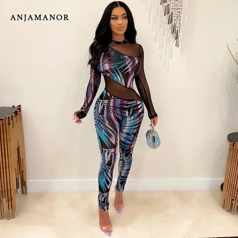 Anjamanor Mesh Contrast Jumpsuit Spring 2022 Womens Fashion Sexy