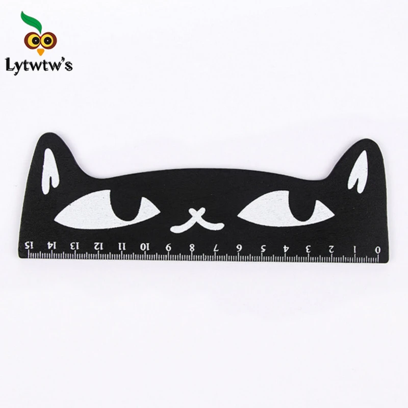 1 Pcs Lytwtw's Cute Kawaii Black Cat Kitten Straight Ruler Wooden Tools ...