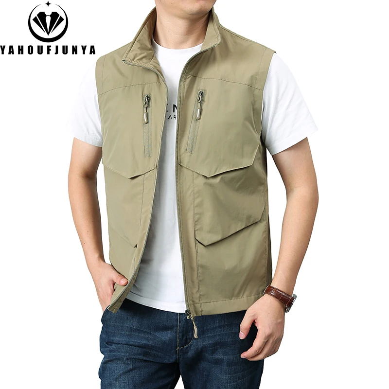 2024-New-Men-Spring-Summer-Many-Pocket-Casual-Stand-Collar-Vest-Men ...