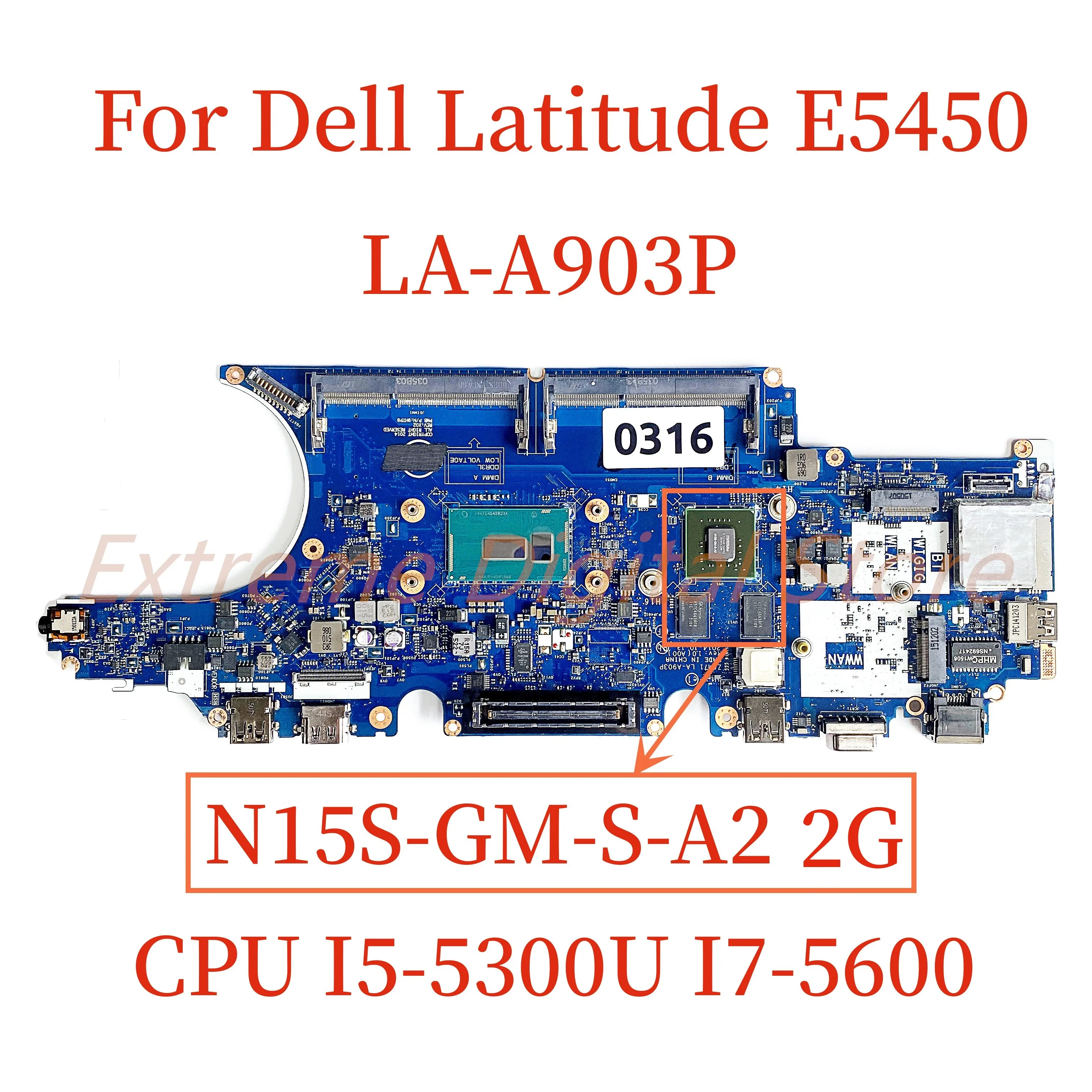 For Dell Latitude E5450 Laptop motherboard LA-A903P with I5-5300U I7-5600U CPU N15S-GM-S-A2 2G ...