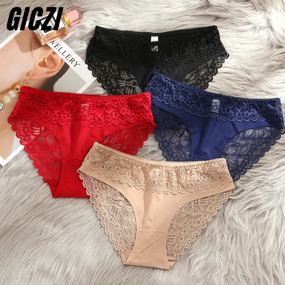 GCIZI Women's Sexy Lace Panties New Underwear for Woman Solid Ice Silk ...