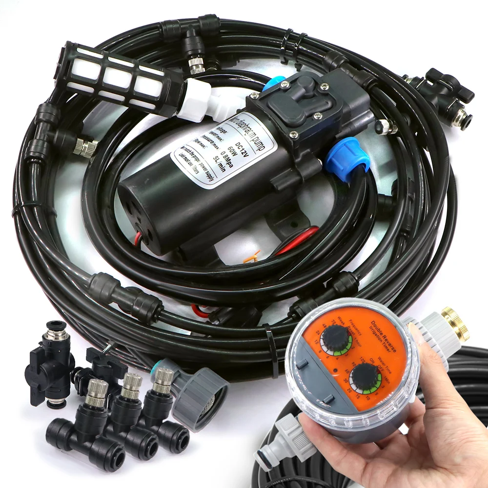 0.6mm Garden Misting Cooling System 60w Self-priming Pump Ball Valve ...