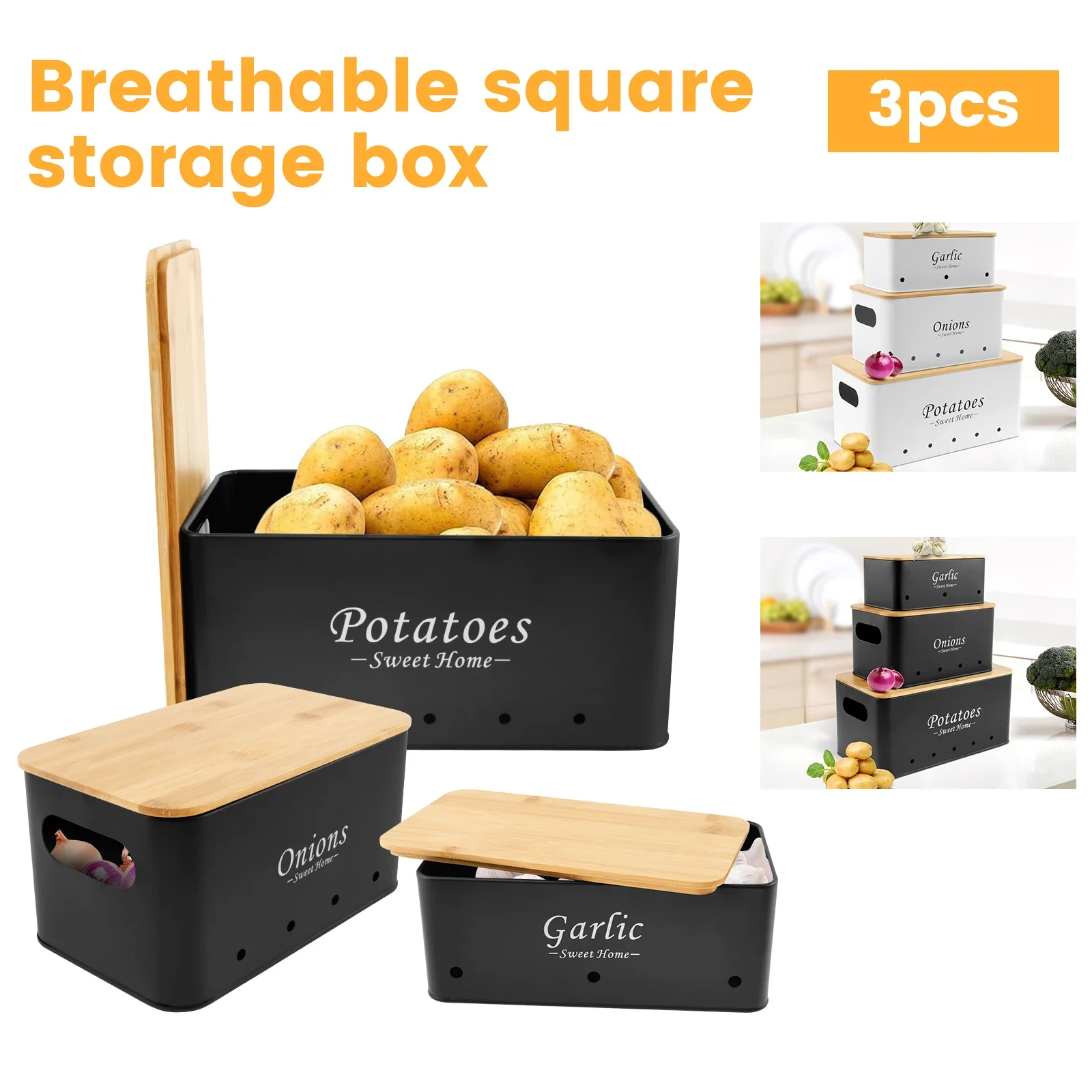 3Pcs Set Onion Garlic Potato Storage Box Carbon Steel Multipurpose ...