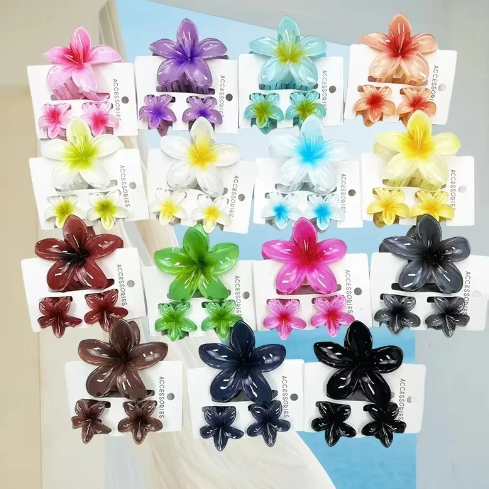 3Pcs/Set New Gradient Hair Claws Plumeria Flower Acrylic Hawaiian ...