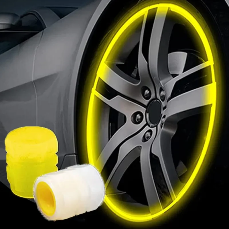 Automobile Tire Valve Cap Fluorescent Yellow Night Glowing Car ...