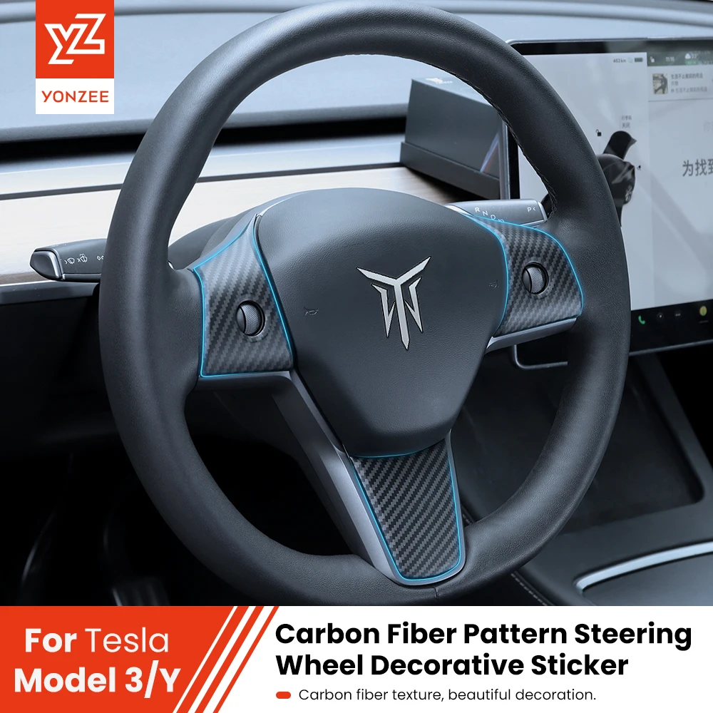 YZ-3pcs-Carbon-Fiber-Steering-Wheel-Patch-For-Tesla-Model-Y-Model-3 ...