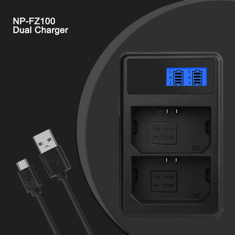 NP-FZ100 Battery Charger LCD Dual Charger Compatible with Sony Alpha A9 A7III A7RIII Cameras LCD ...