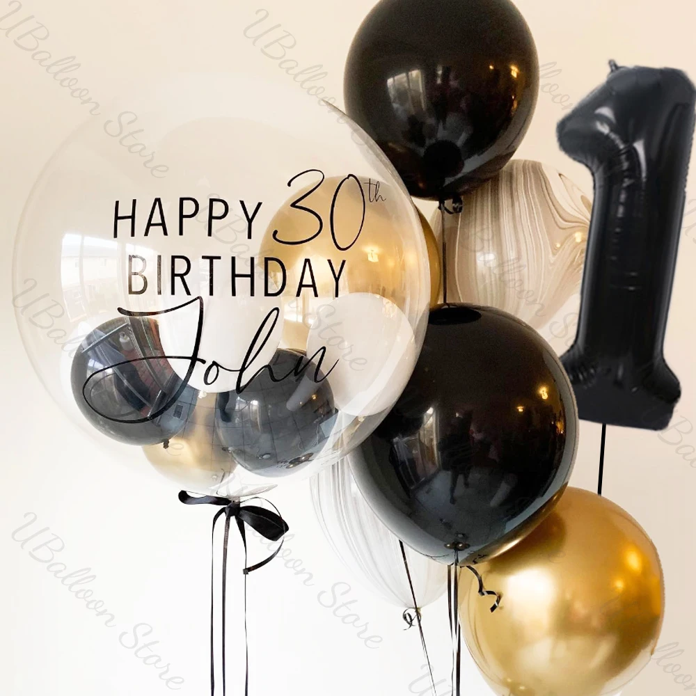 1-Set-Custom-Clear-Balloons-Large-Black-Number-Foil-Globos-Black-Metal ...
