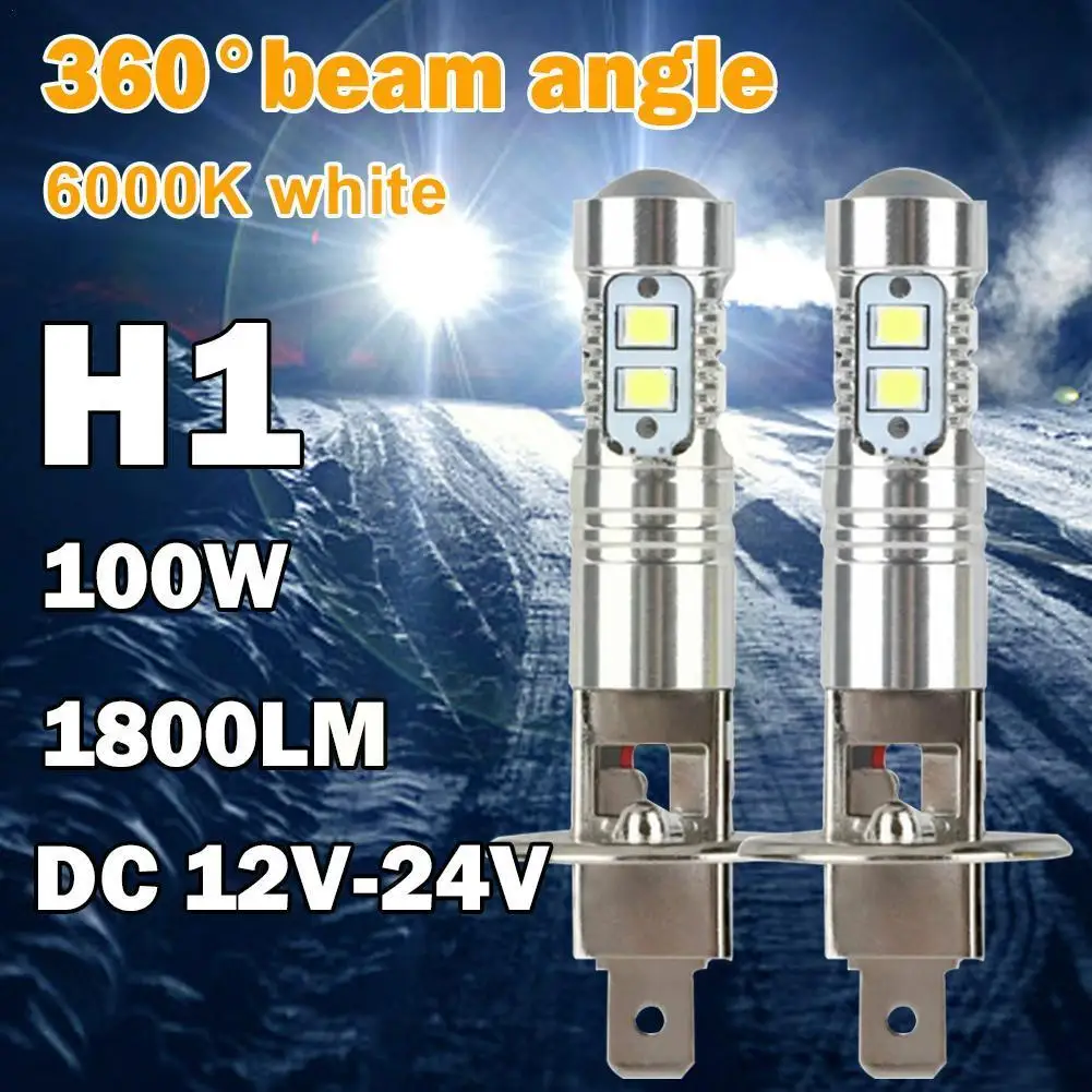 2pcs H1 LED Headlamp Bulb 6000k 100W High Low Beam White Headlamp Auto ...