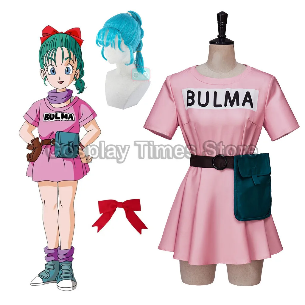 Bulma-disfraz-de-Cosplay-para-mujer-conjunto-completo-de-vestido-rosa ...