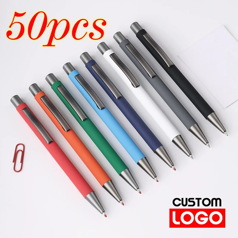 50pcs-Metal-Ballpoint-Pen-Advertising-Pen-Rubber-Texture-Custom-Logo ...