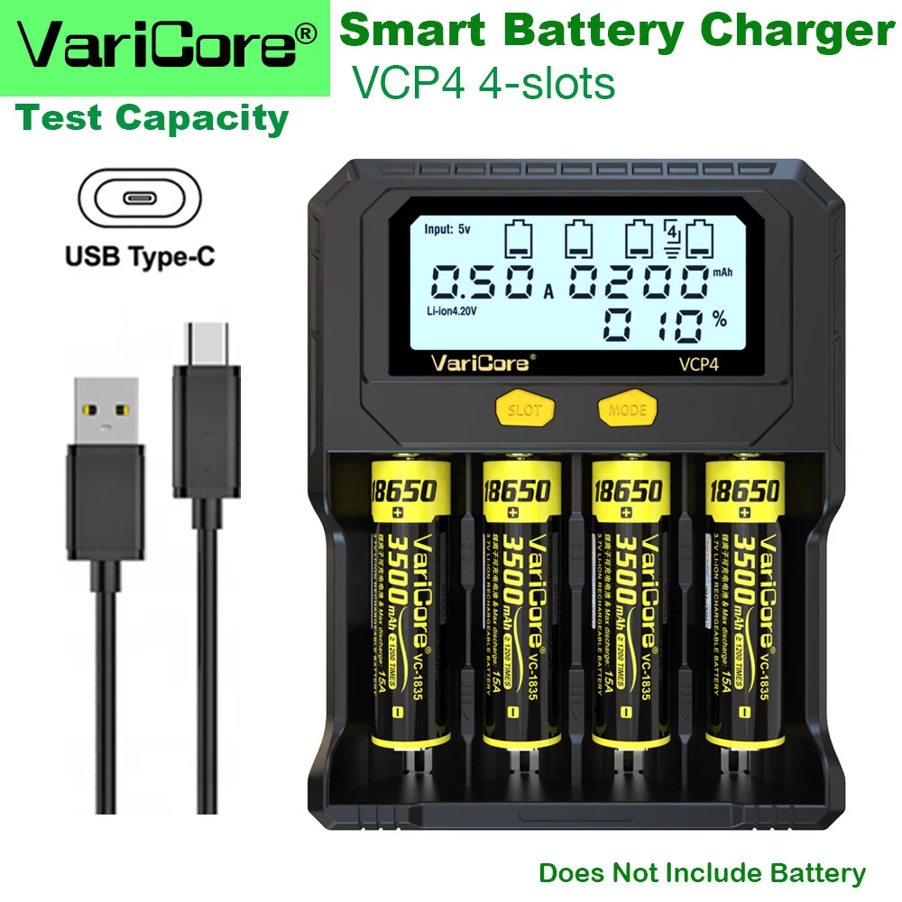 VCP4 LCD 4-slots Smart Battery Charger Test Capacity for 3.7V 18650 ...