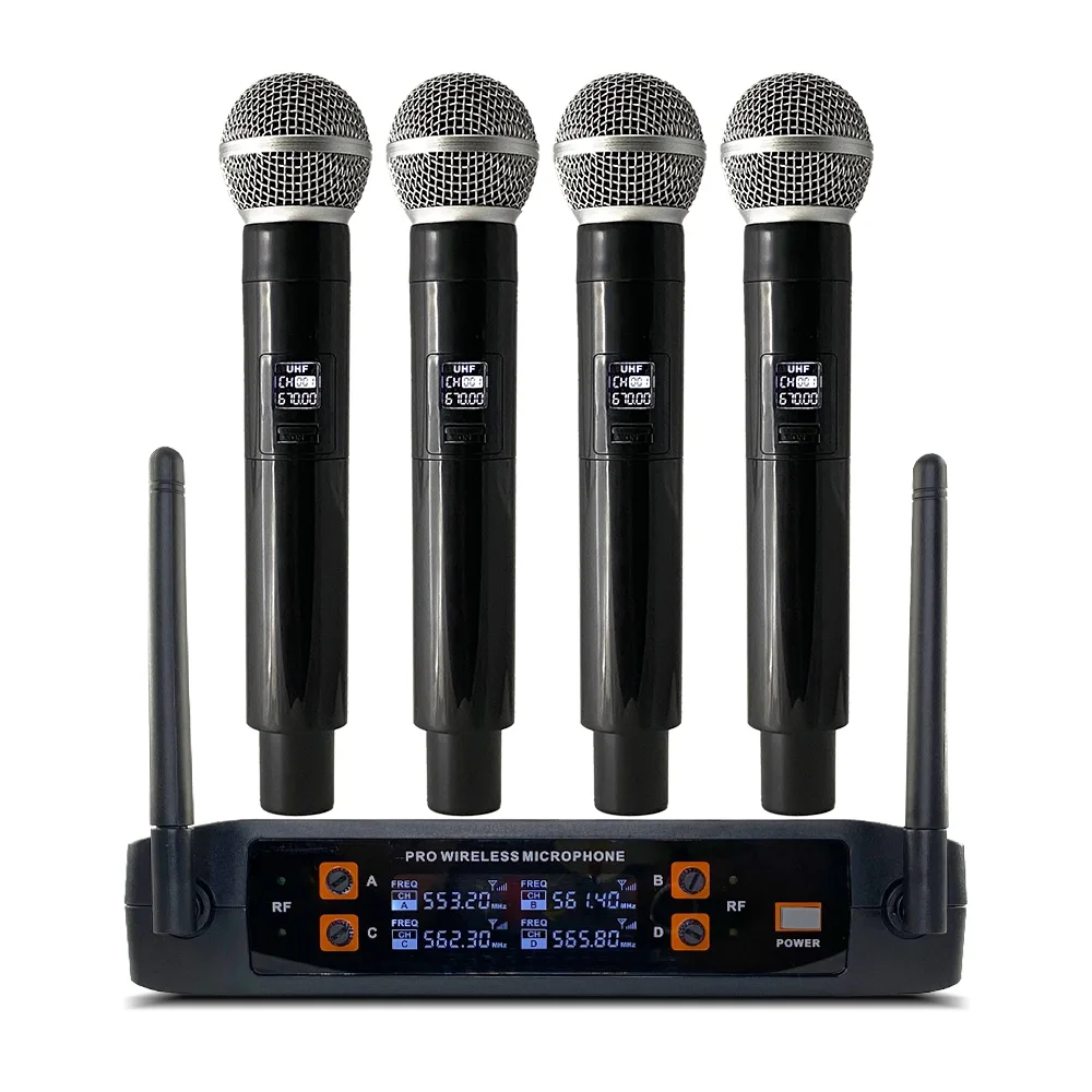 Sistema de microfone sem fio 4-channel handheld lavalier fone de ouvido ...
