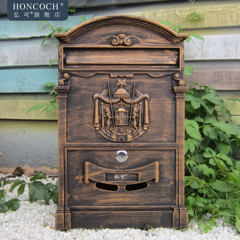 Wall-Mounted-Letter-Box-Villa-Mailbox-Cast-Aluminum-Newspaper-Box-Retro ...