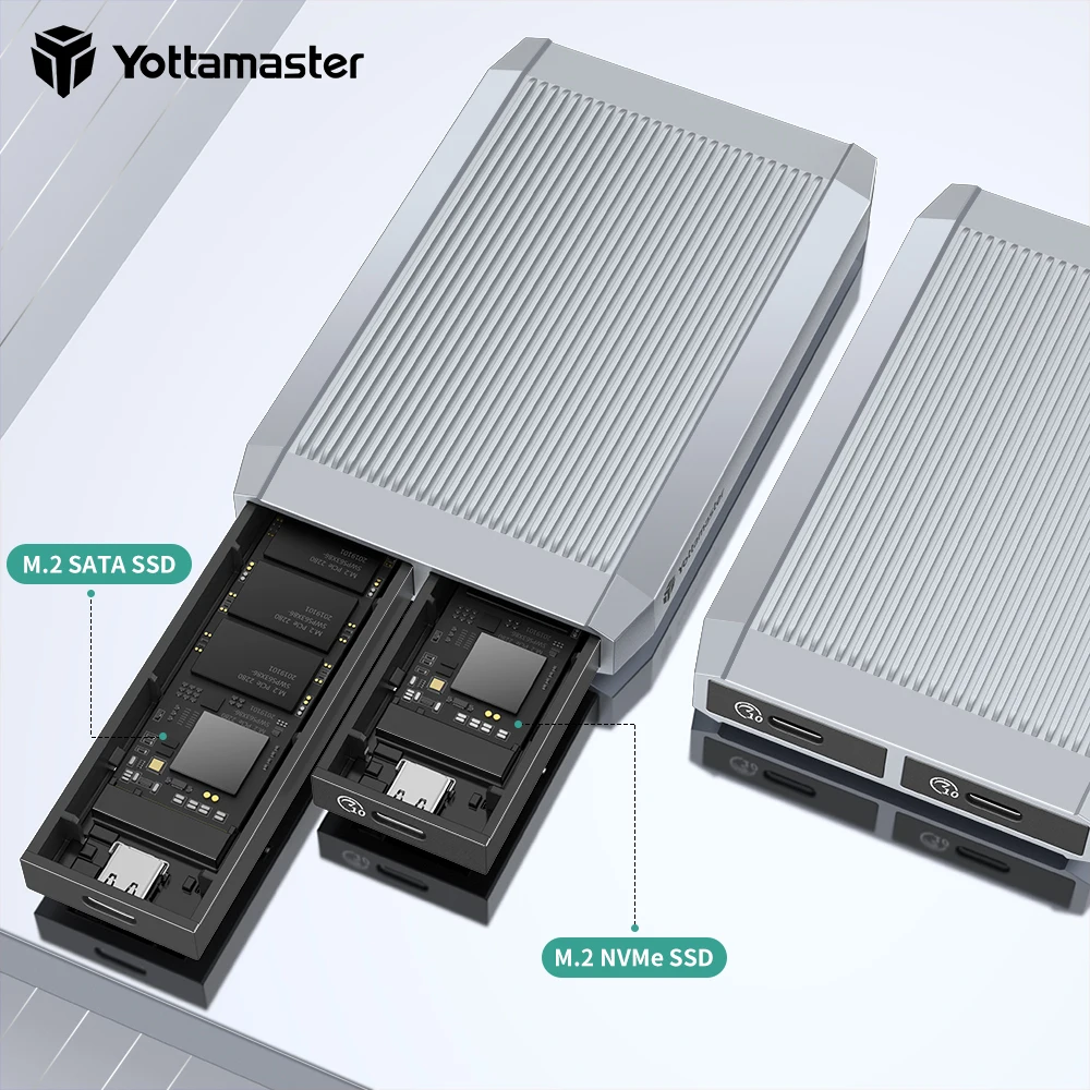 Yottamaster 10Gbps tool Free Dual Bay M.2 NVMe 2bay SSD Enclosure ...