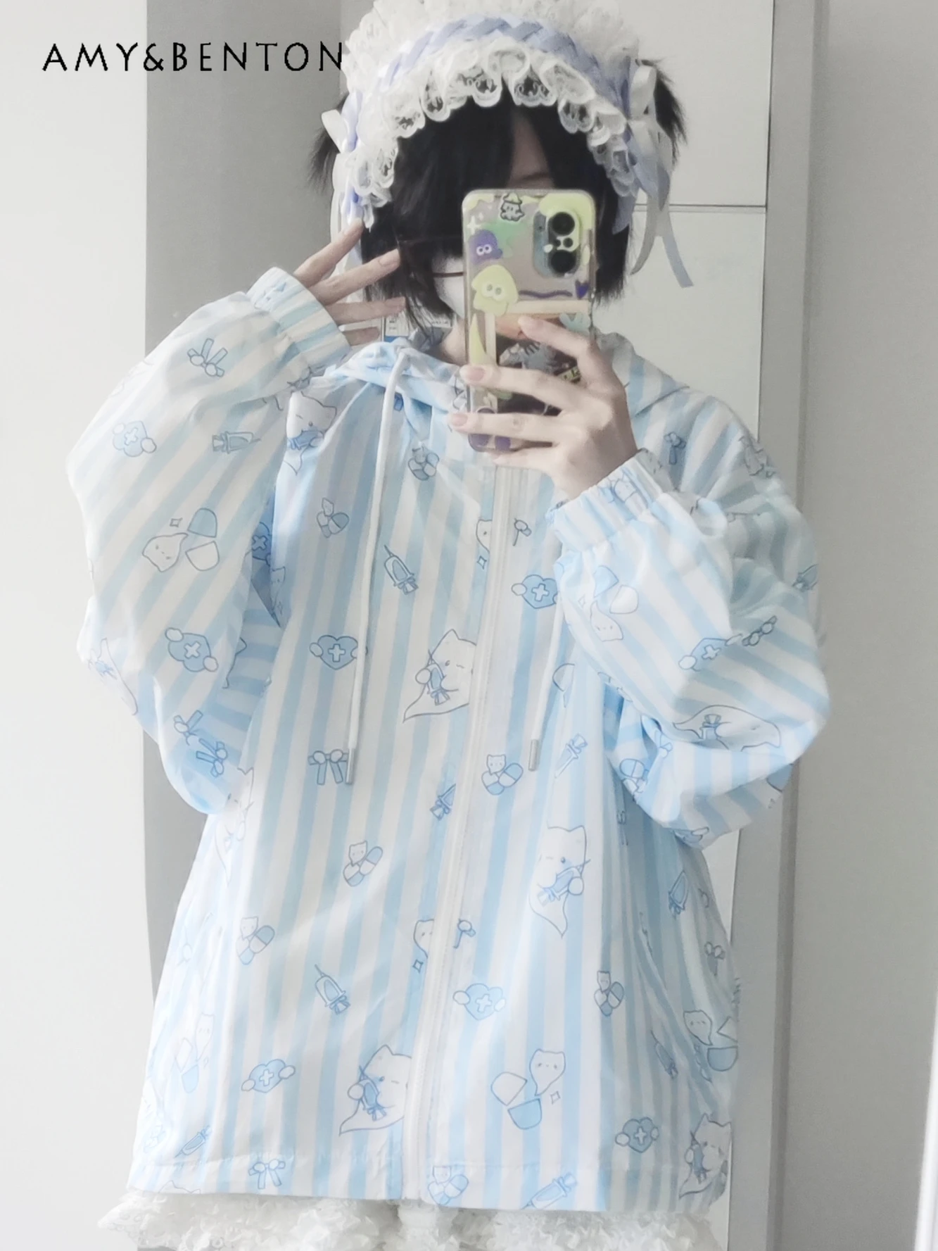 Summer-New-Japanese-Cute-Water-Color-Hooded-Coat-Sweet-Cartoon-Printed ...