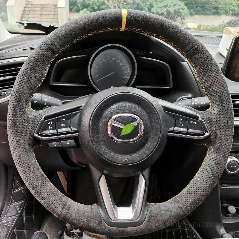 DIY Alcantara Smooth&Hole suede car steering wheel cover for Mazda 3 ...