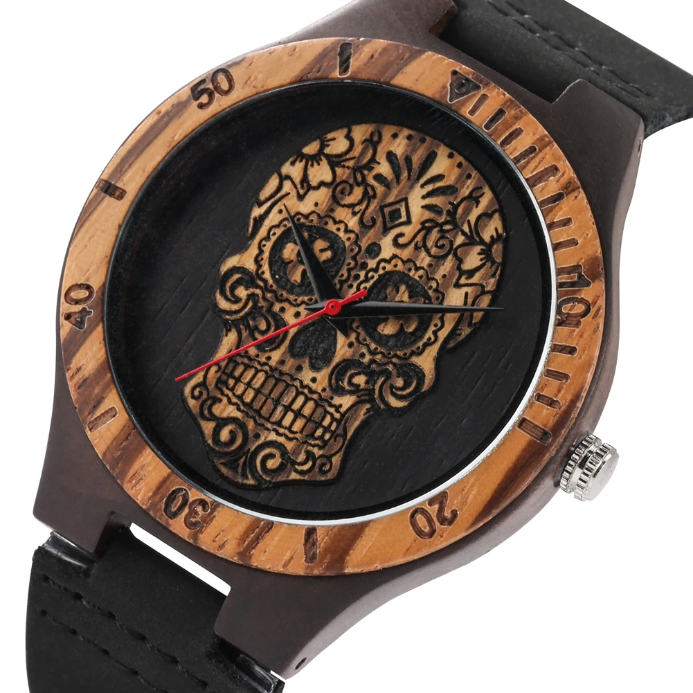 Punk-Vintage-Ebony-Wood-Watch-for-Men-Quartz-Wristwatch-Black-Genuine ...