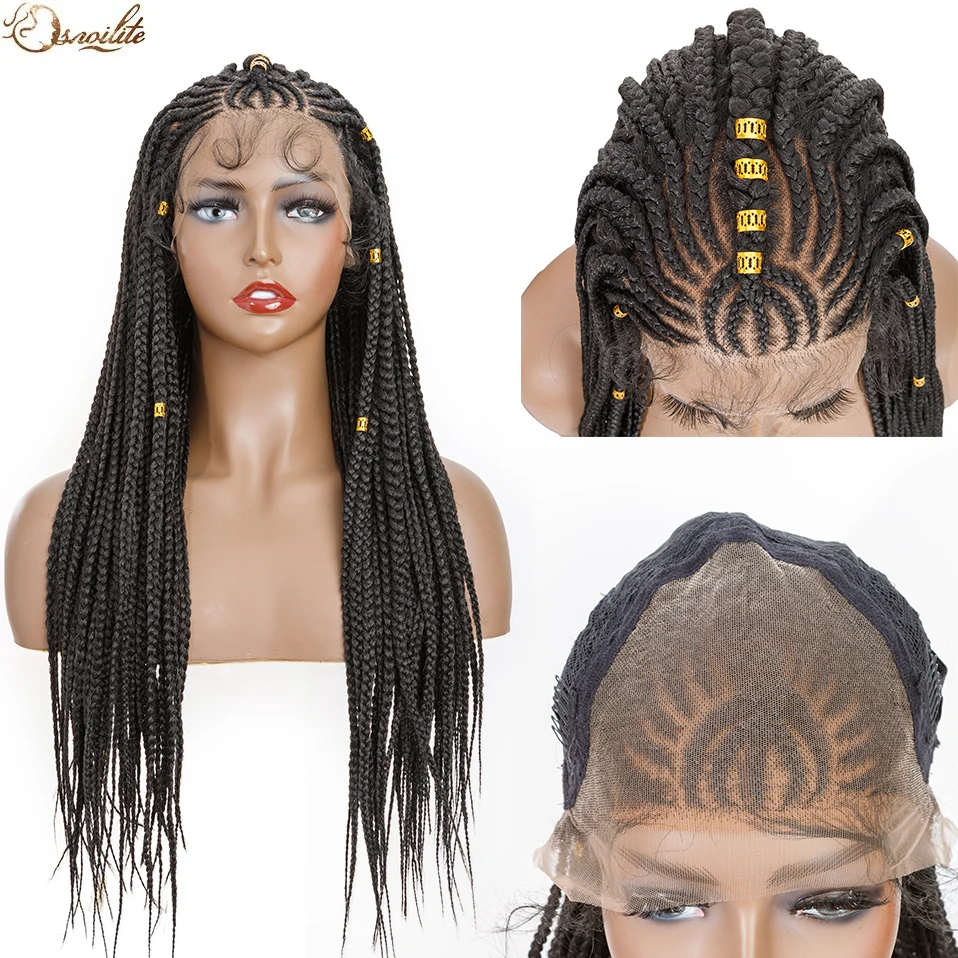 Snoilite-26Inches-Synthetic-Lace-Frontal-Braid-Wigs-with-Golden-Ring ...