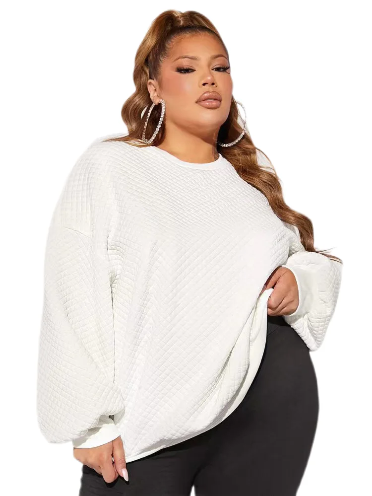 Plus Size Long Sleeve Autumn Winter Loose Casual Top Shirt Women Solid ...