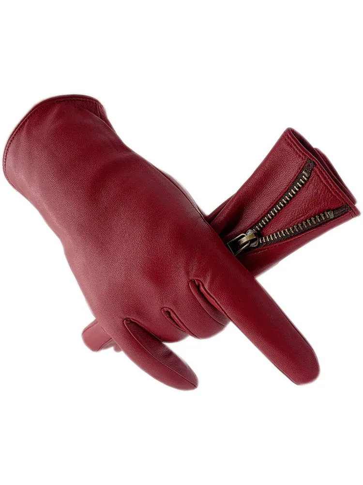 Winter-Men-s-Leather-Warm-Gloves-Red-Fashion-Wrist-New-Zipper-Sheepskin ...